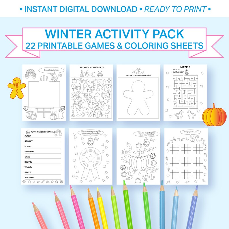 Winter Activity Printables for Kids Fall Coloring Pages and - Etsy