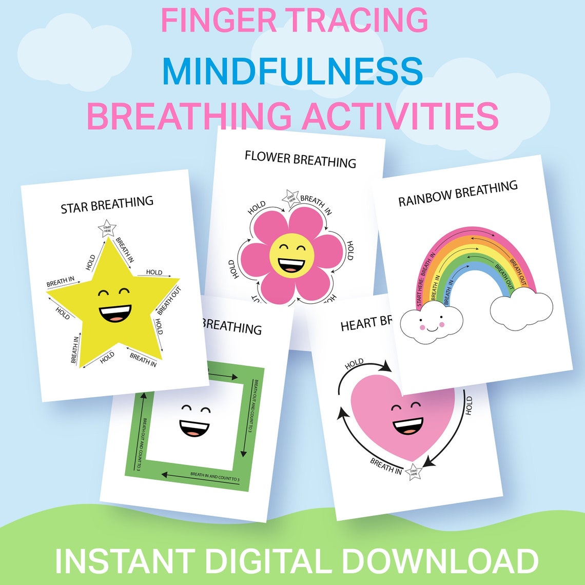 Finger Tracing Deep Breathing Exercise Kids, Mindful Activity Calm Down ...