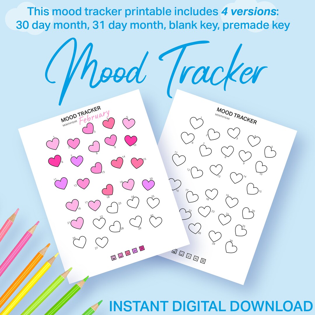 Hearts Mood Tracker Printable Daily Monthly Emotions Mood - Etsy Australia