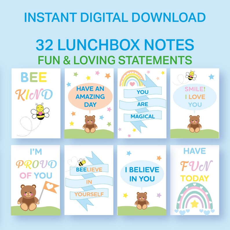Printable Lunchbox Notes for Kids, Positive Mindfulness Affirmation ...