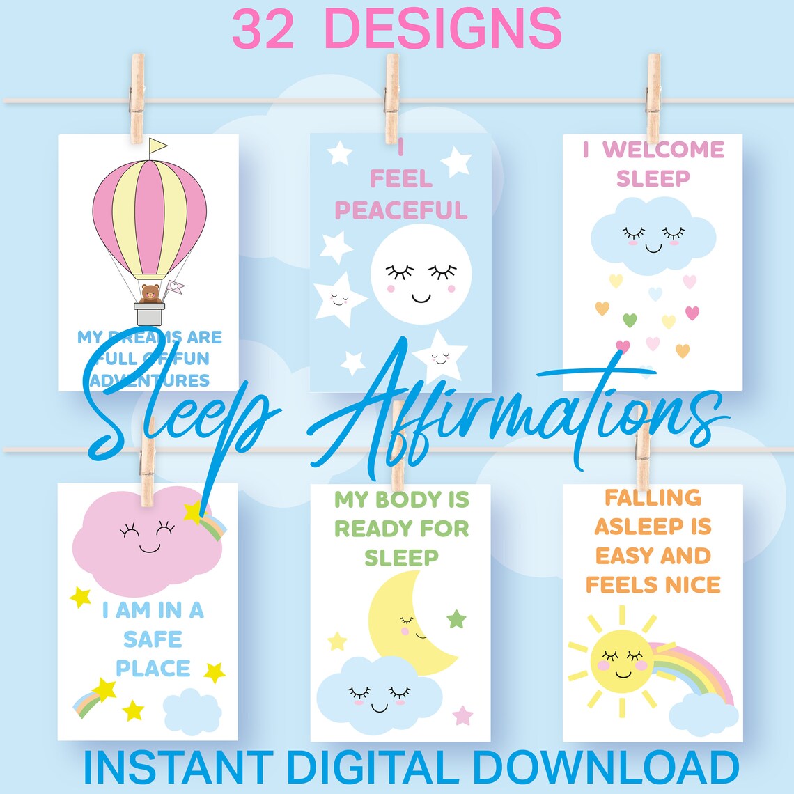 Sleep Affirmation Cards Printable for Kids, Bedtime Story Nighttime ...