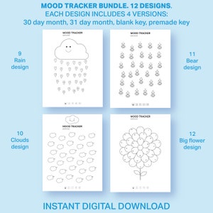 Mood Tracker Bundle Printable, 12 Designs Emotions Tracker Digital ...