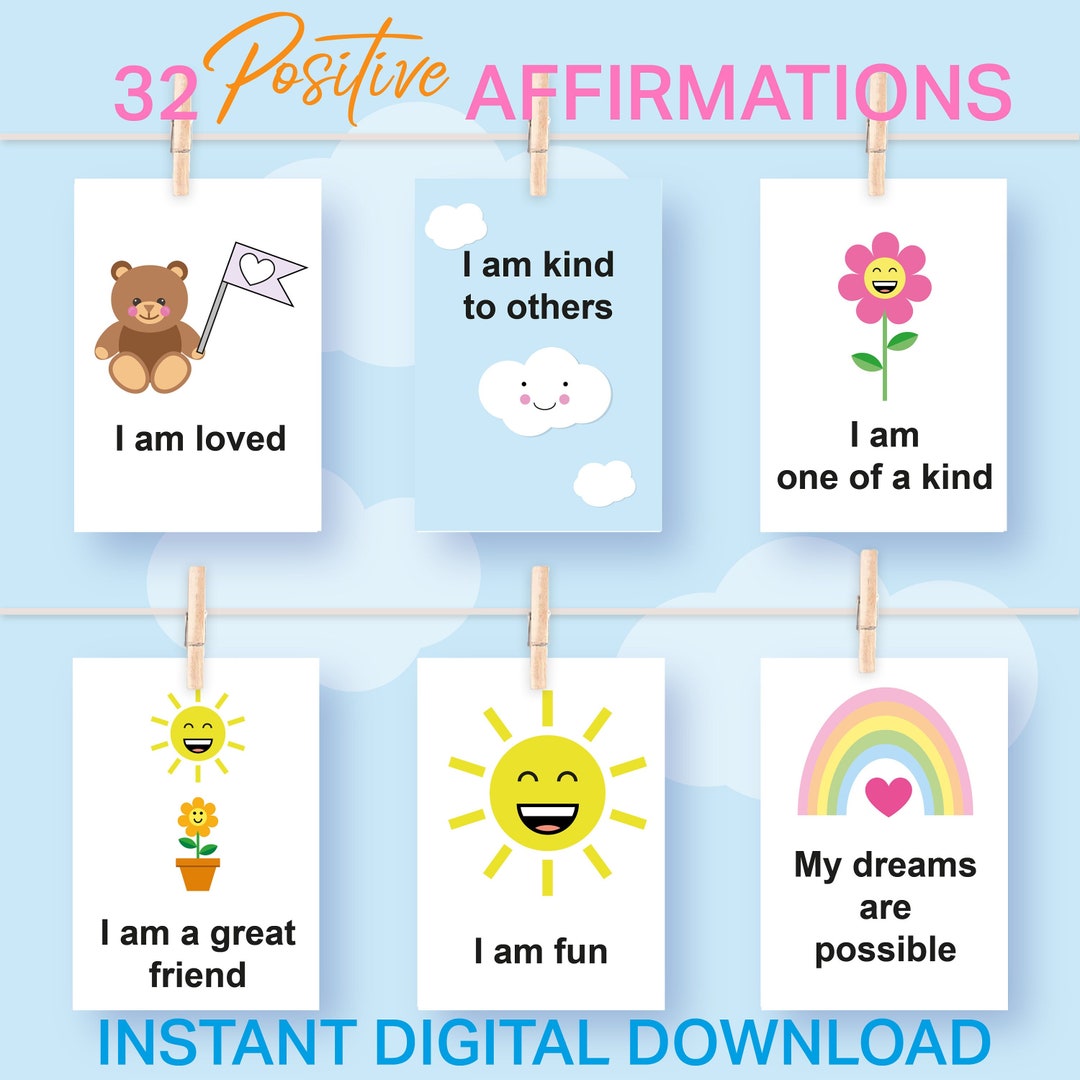 32 Positive Affirmation Cards for Kids, Daily Cards, Positive Thought ...
