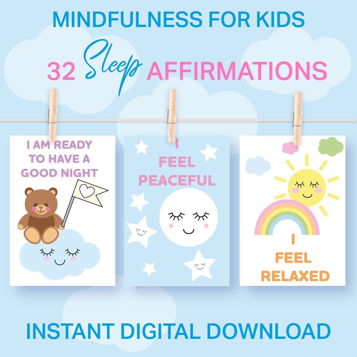 Sleep Affirmation Cards Printable for Kids, Bedtime Story Nighttime ...