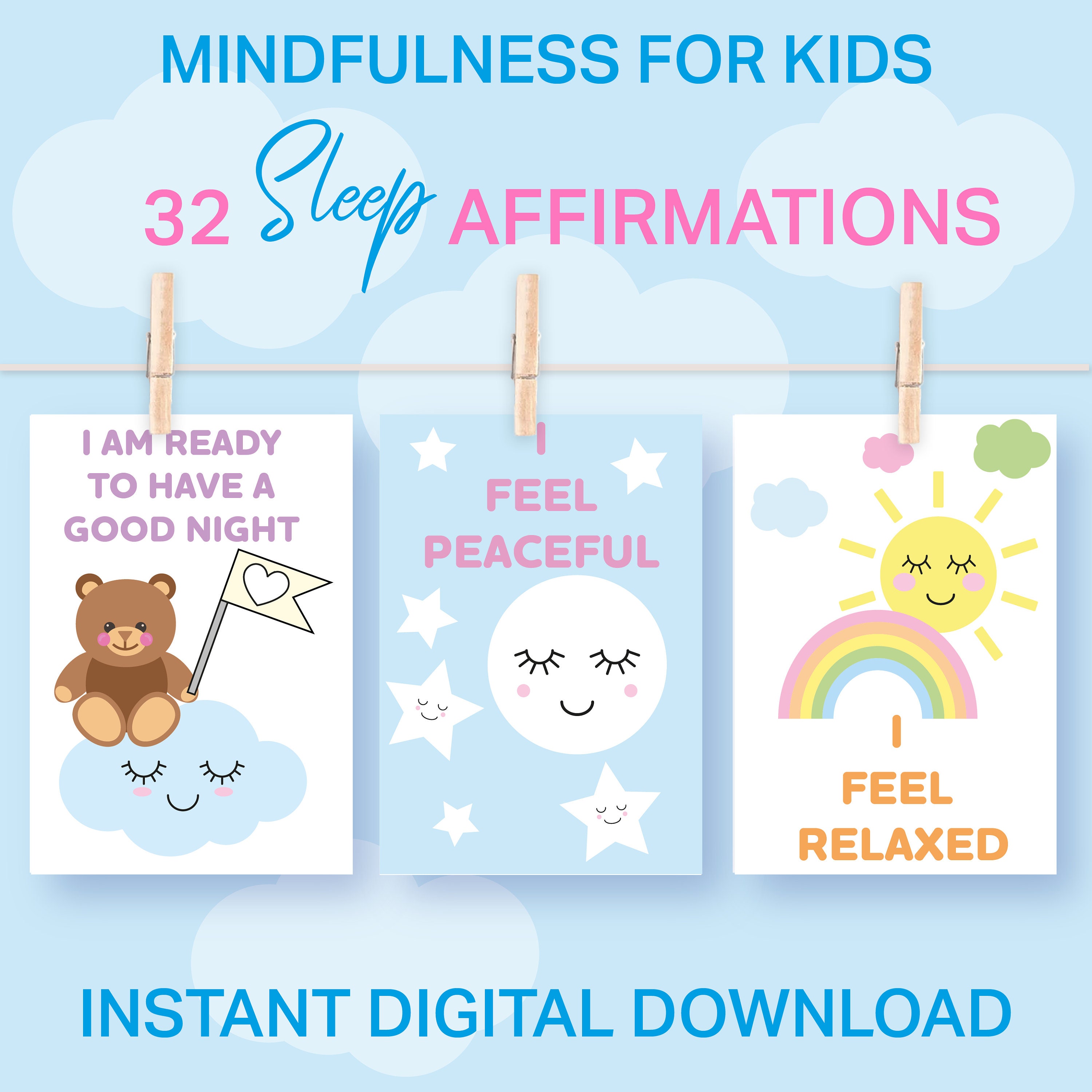 Sleep Affirmation Cards Printable for Kids, Bedtime Story Nighttime ...