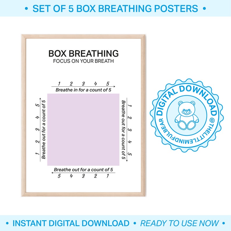 Bundle Box Breathing Posters, Mental Health Poster, Therapy Counselor ...