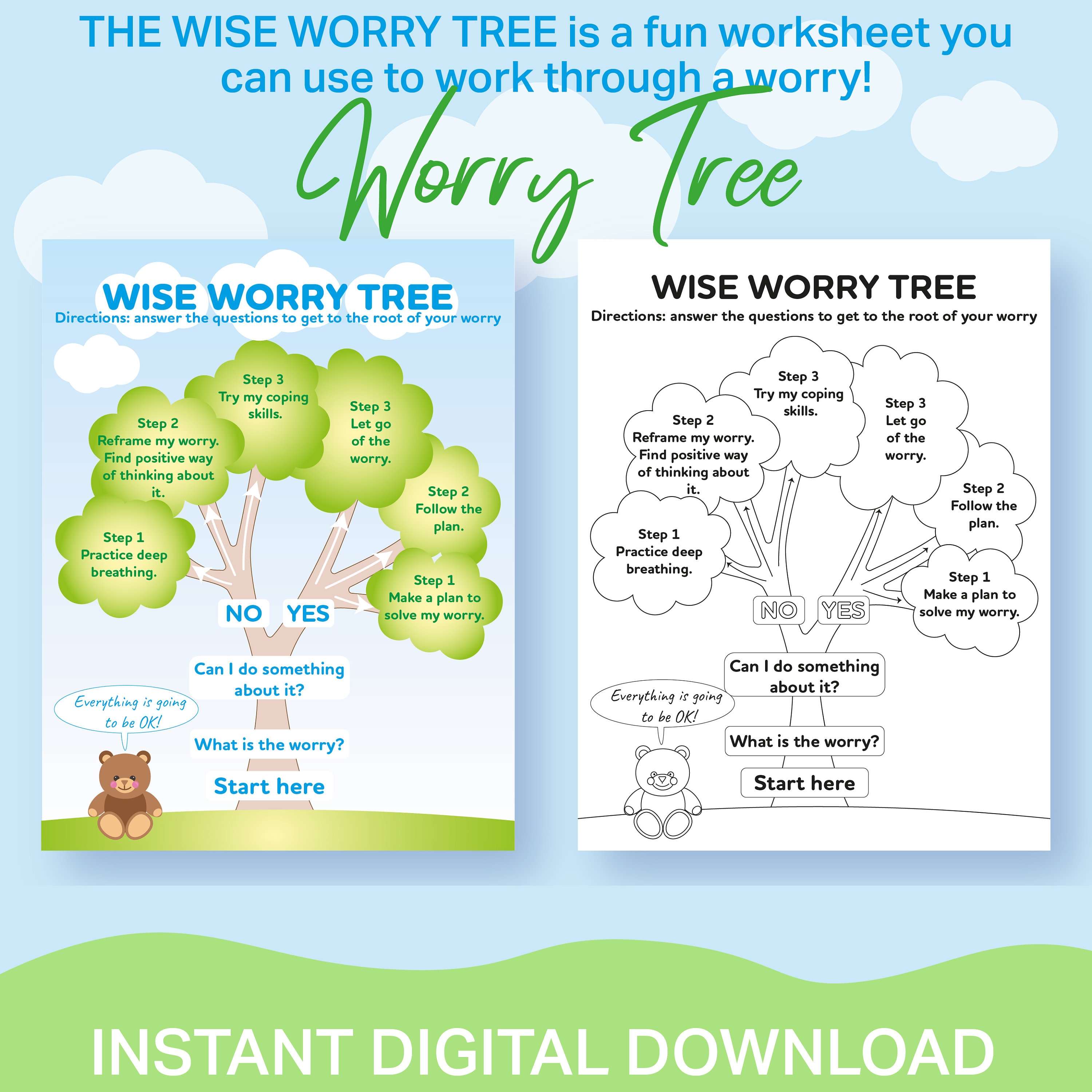 Worry Workbook for Kids, Anxiety Relief for Children Coping Skills, CBT ...