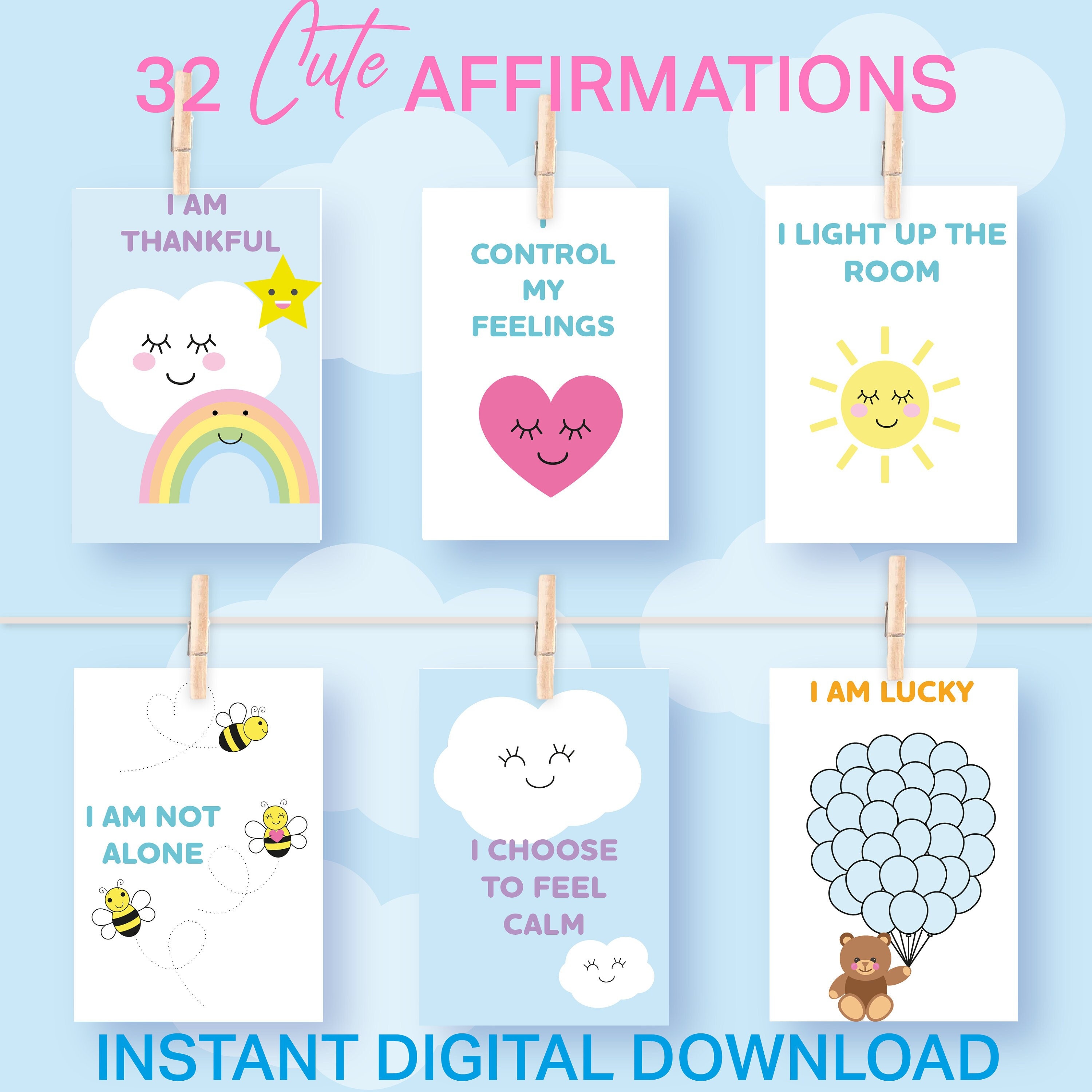 Cute Affirmation Cards Printable for Kids, Positive Kindness Cards ...