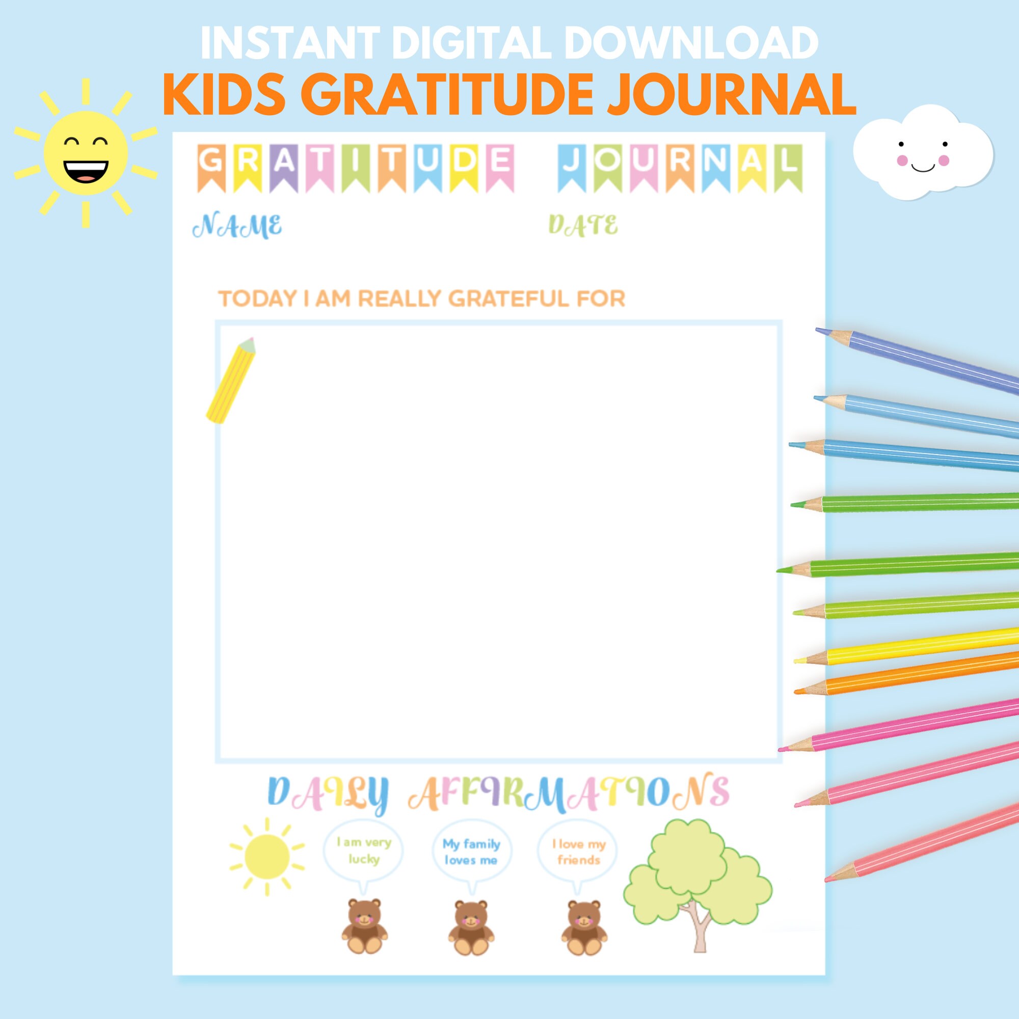 Kids Daily Gratitude Journal Printable Worksheets, Mindfulness Activity ...