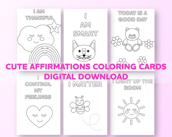 CUTE Kids Affirmation Coloring Cards Kindness Cards to Color - Etsy