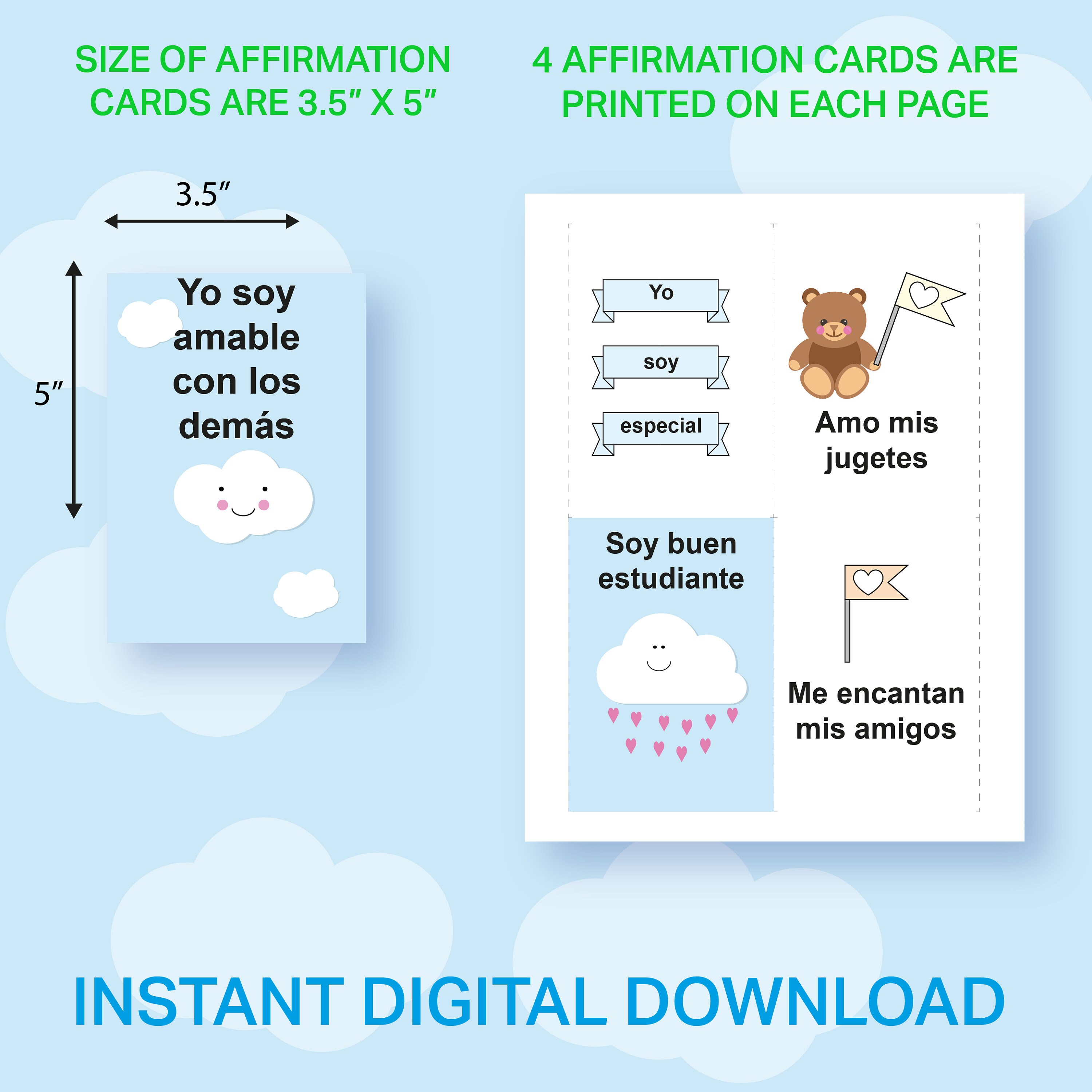 SPANISH Positive Affirmation Cards for Kids, Afirmaciones Positivas ...