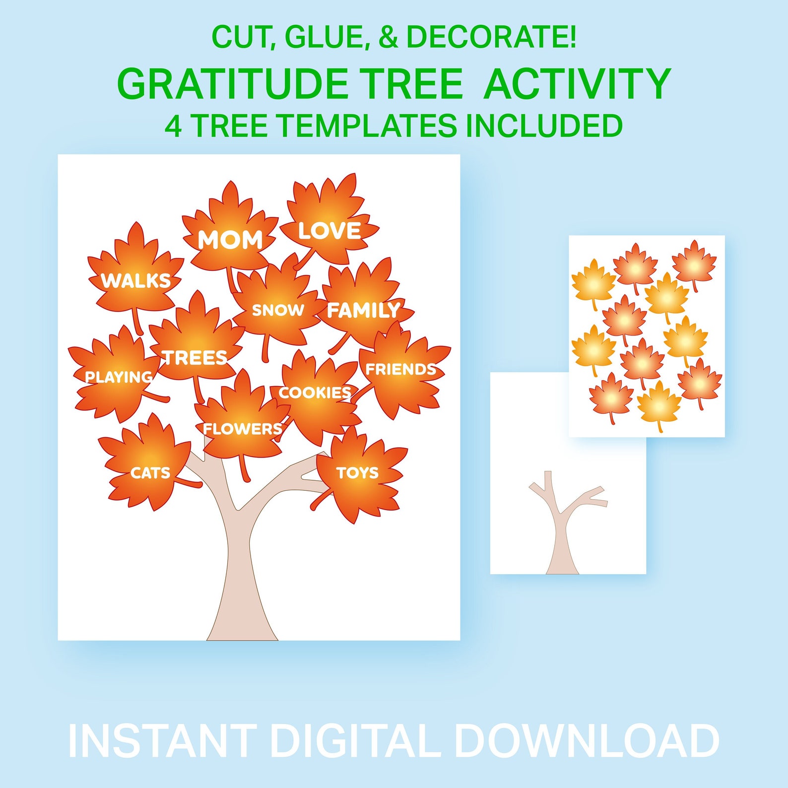 Gratitude Tree Activity Printable With Leaves, Kids Mindfulness ...