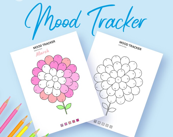Flower Mood Tracker Printable, Daily Monthly Emotions Mood Chart ...