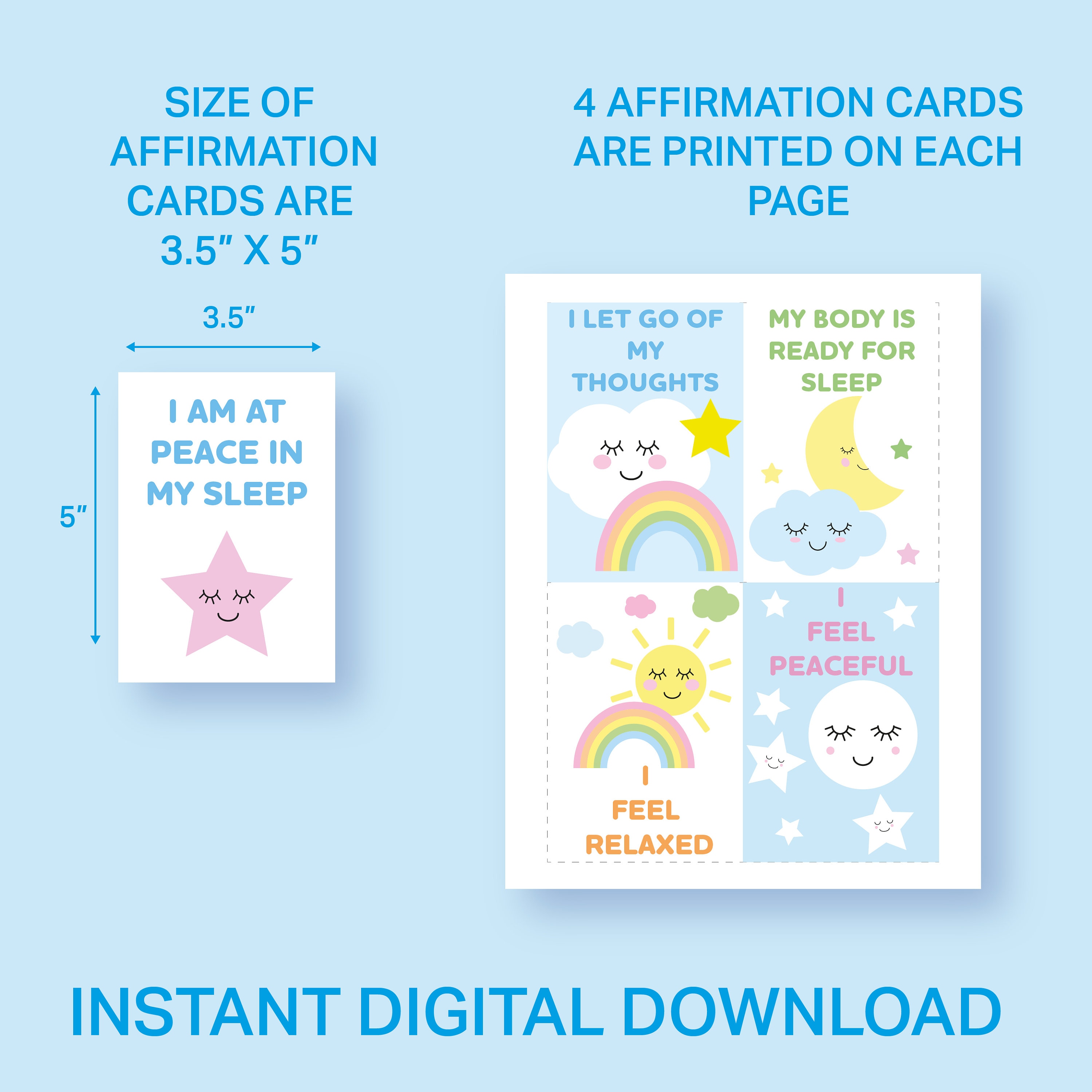 Sleep Affirmation Cards Printable for Kids, Bedtime Story Nighttime ...