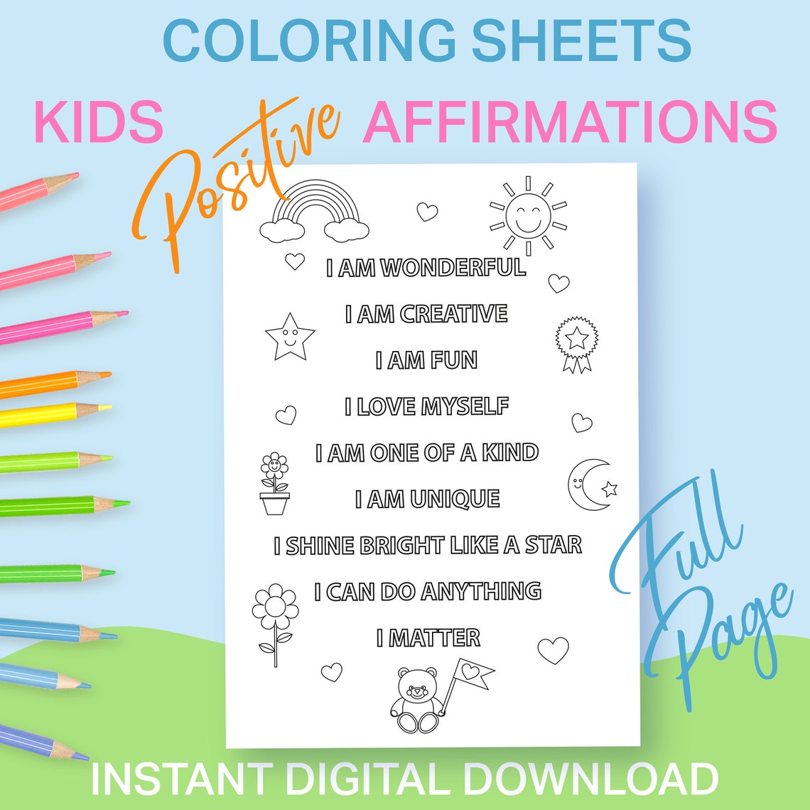 Positive Affirmations Coloring Pages for Kids 2 Full Pages - Etsy UK