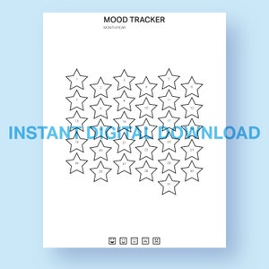 Star Mood Tracker Printable, Daily Monthly Emotions Mood Chart Journal ...