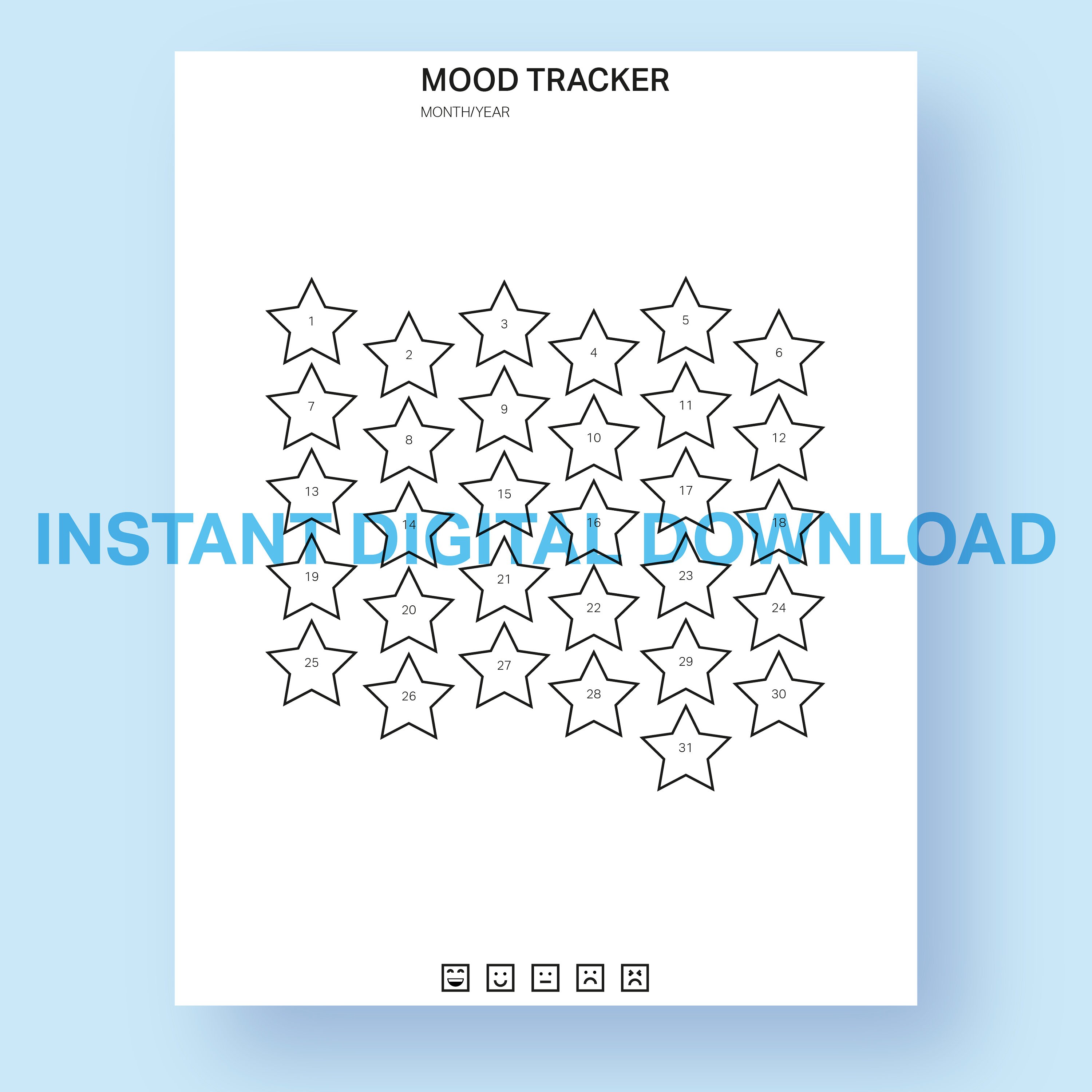 Star Mood Tracker Printable, Daily Monthly Emotions Mood Chart Journal ...