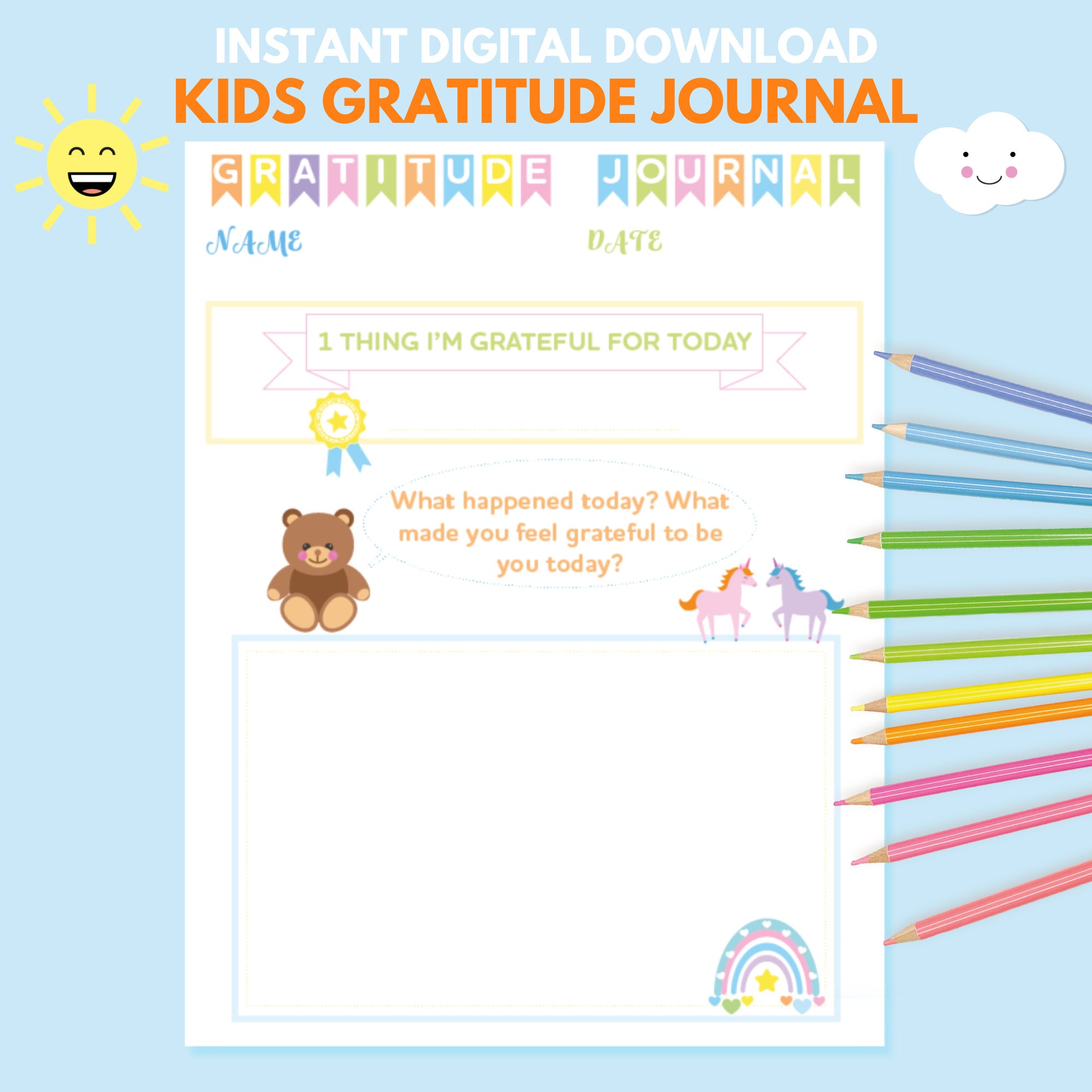 Kids Daily Gratitude Journal Printable Worksheets, Mindfulness Activity ...