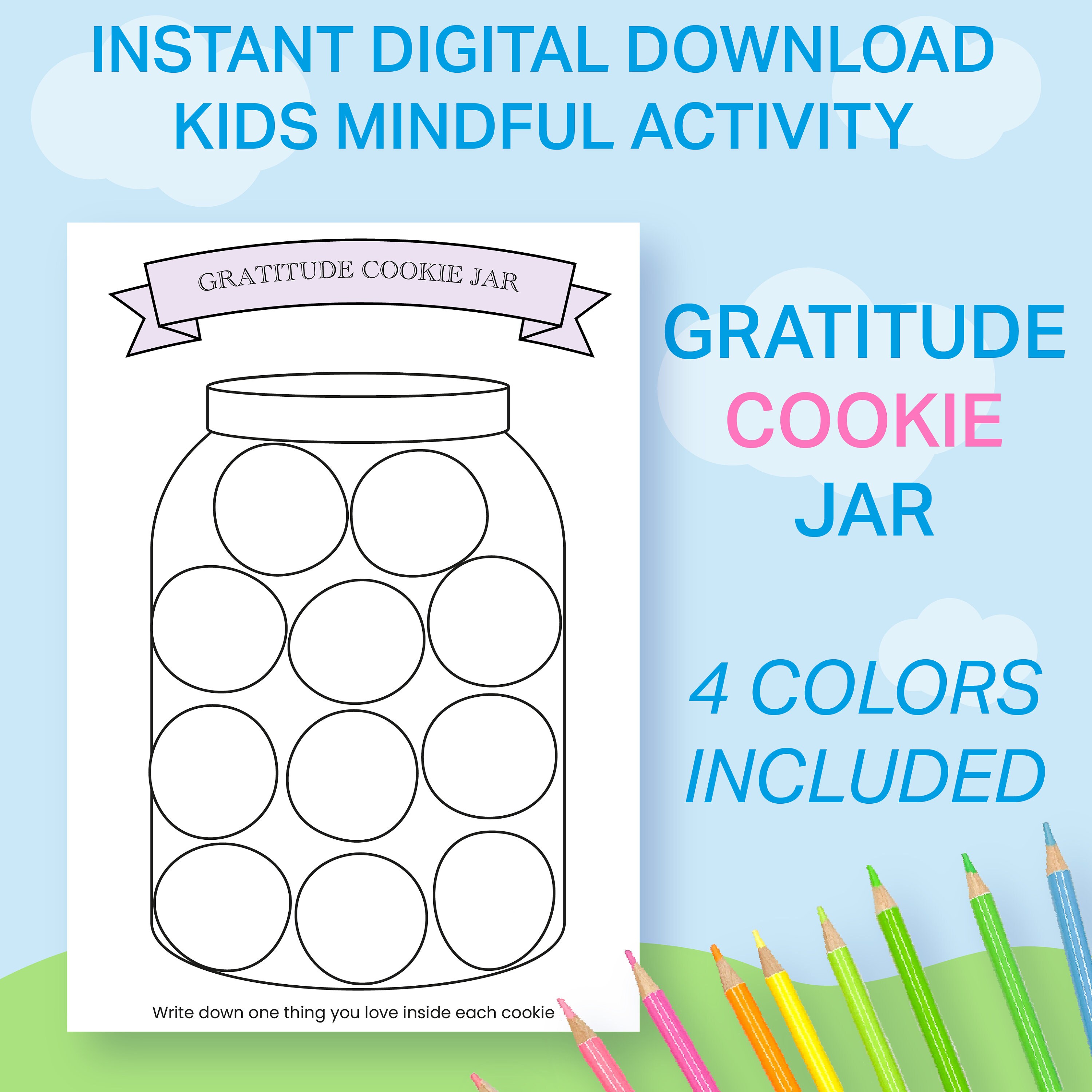 Gratitude Jar Printable Kids, Mindfulness Coloring Activity Children ...