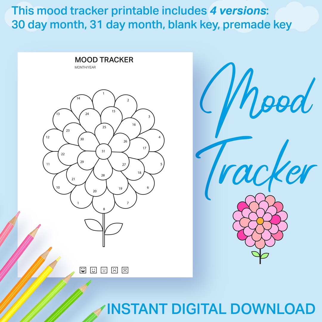 Flower Mood Tracker Printable, Daily Monthly Mood Chart Journal, A5 A4 ...