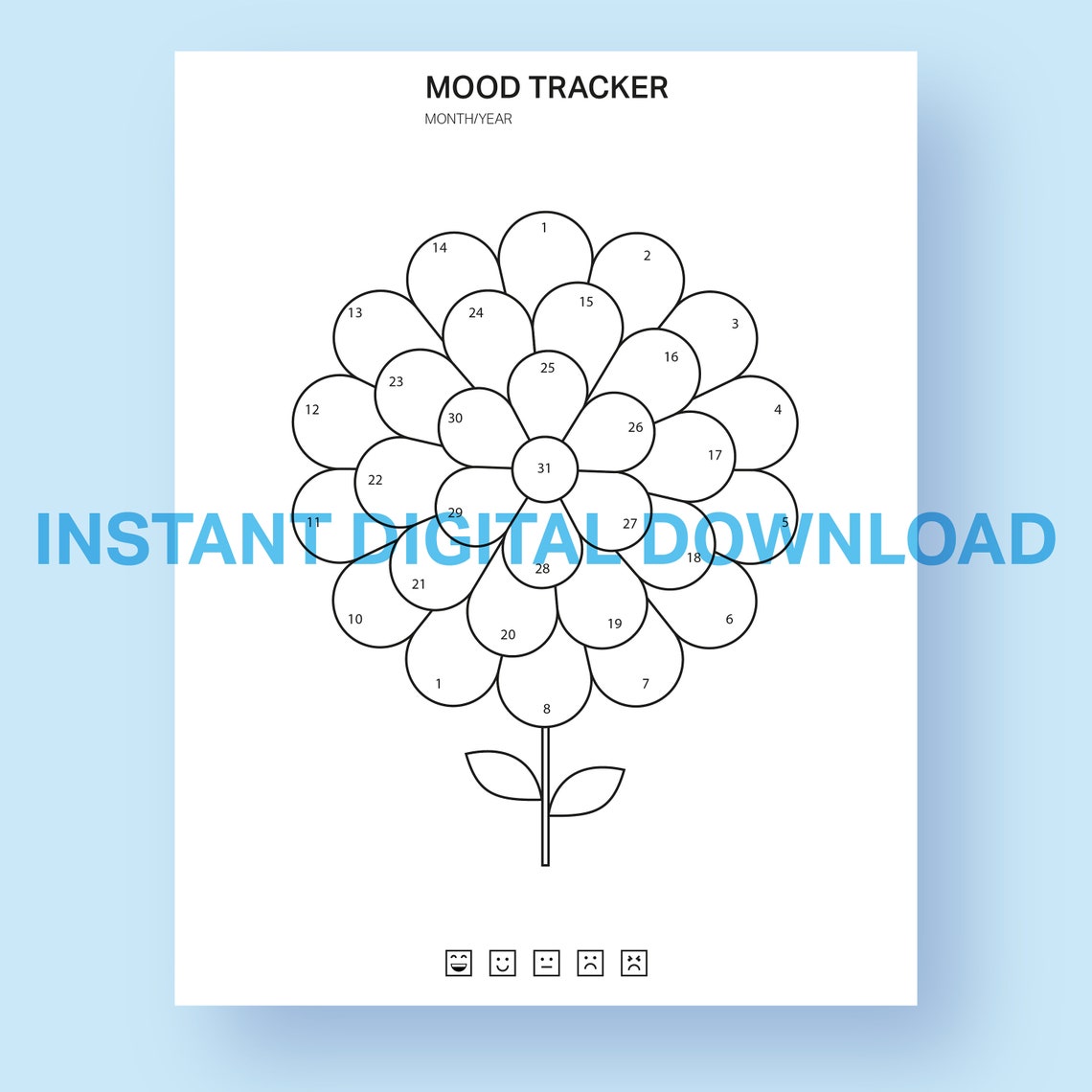 Flower Mood Tracker Printable, Daily Monthly Mood Chart Journal, A5 A4 ...