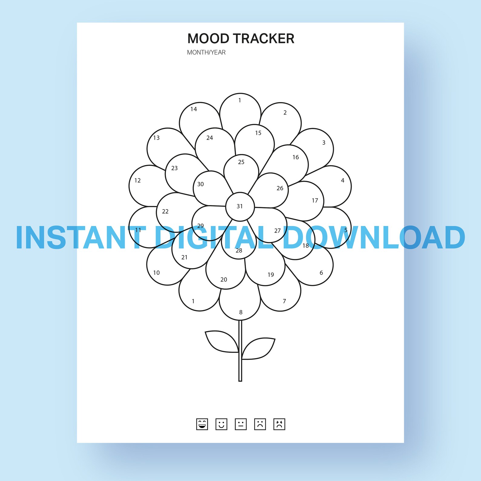 Flower Mood Tracker Printable, Daily Monthly Mood Chart Journal, A5 A4 ...