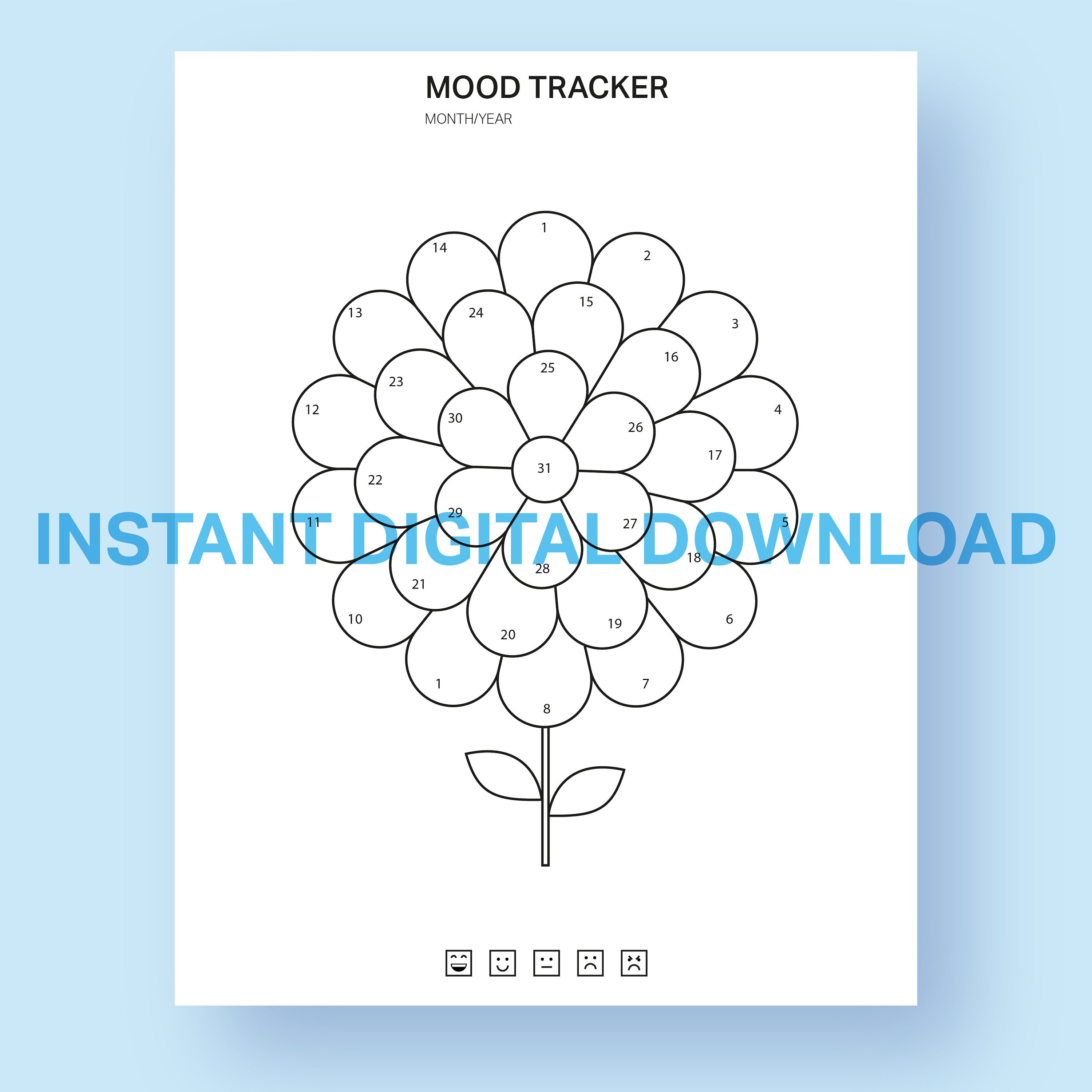 Flower Mood Tracker Printable, Daily Monthly Mood Chart Journal, A5 A4 ...