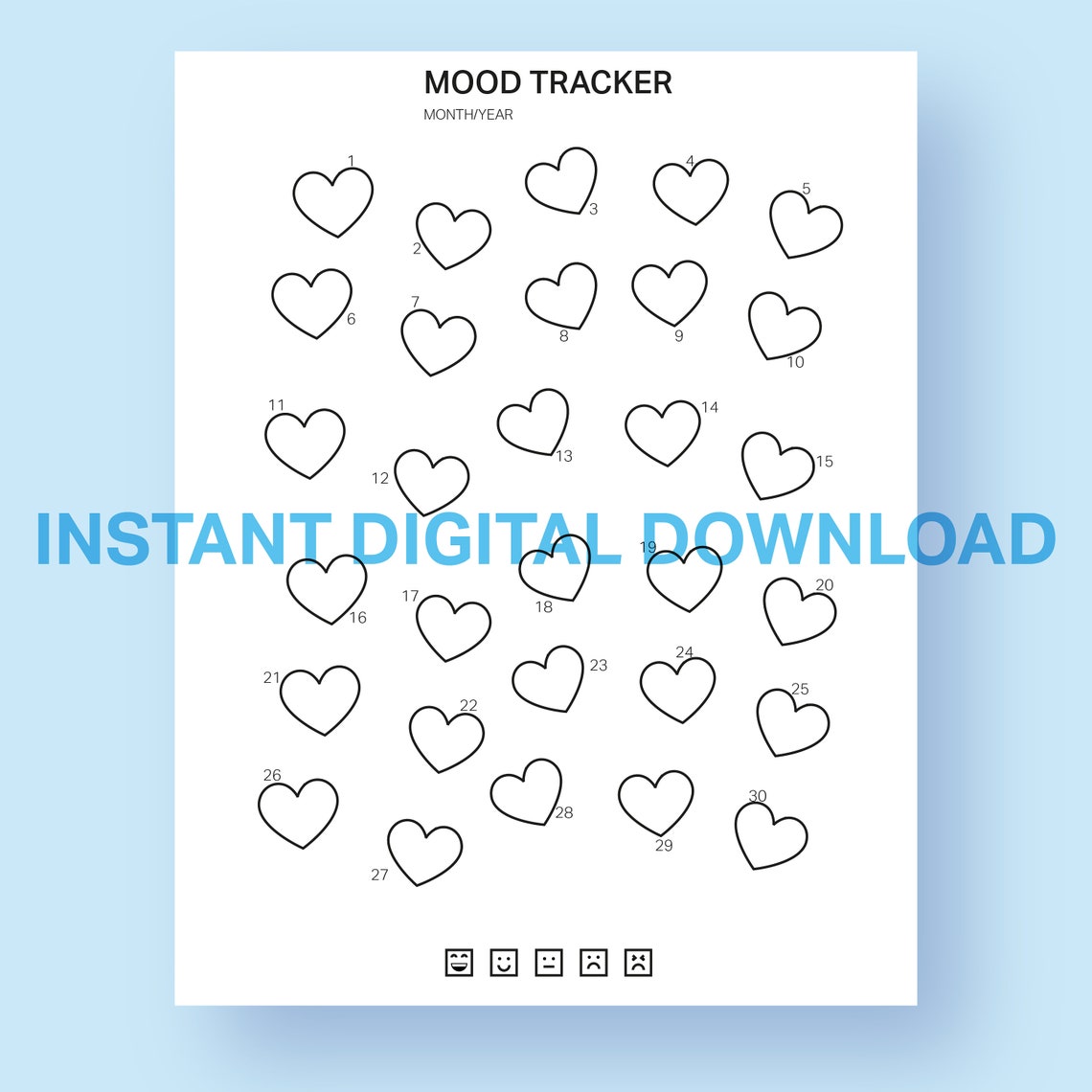 Hearts Mood Tracker Printable Daily Monthly Emotions Mood - Etsy