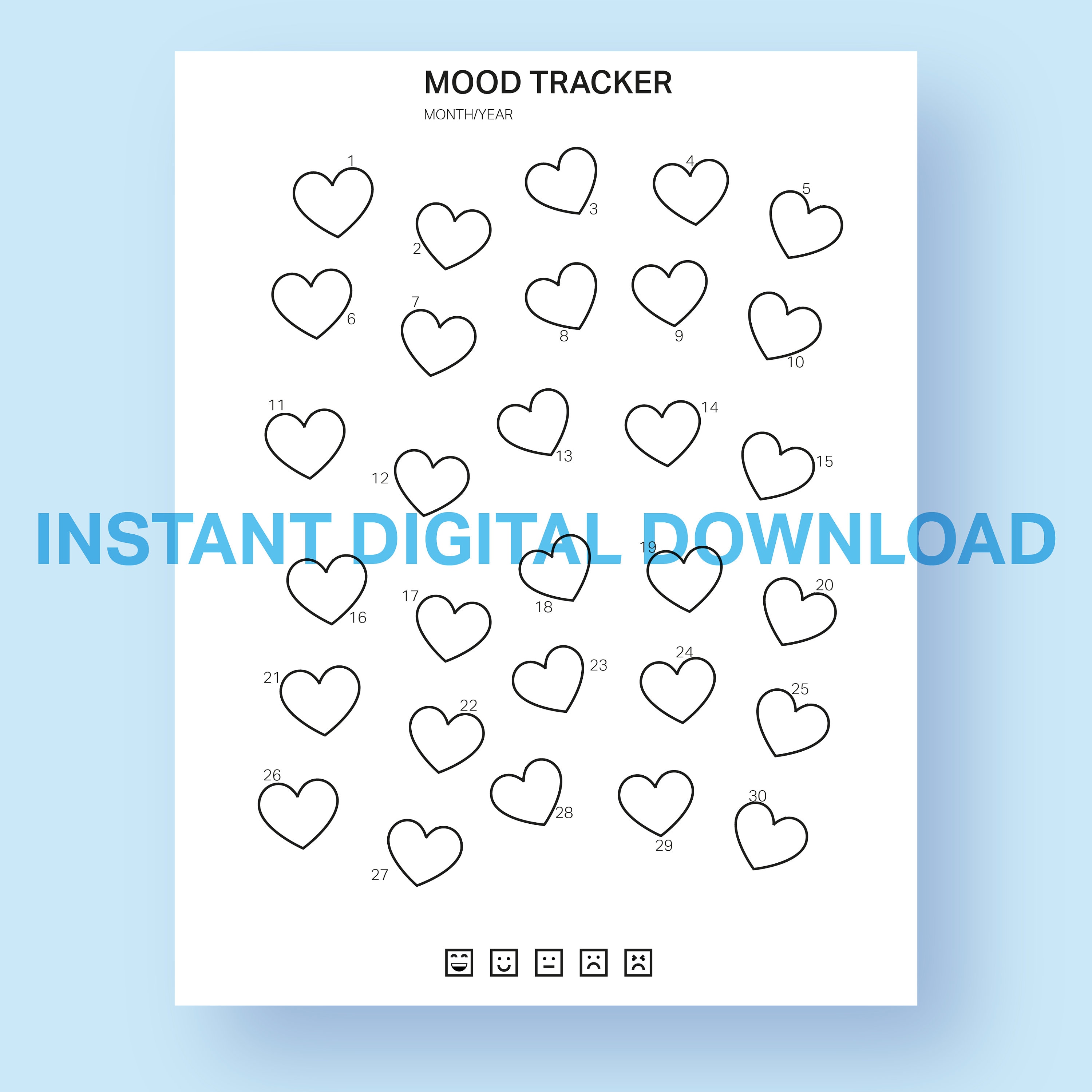 Hearts Mood Tracker Printable Daily Monthly Emotions Mood - Etsy