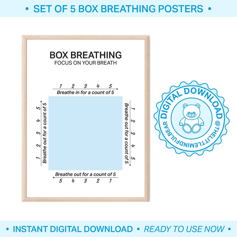 Bundle Box Breathing Posters, Mental Health Poster, Therapy Counselor ...