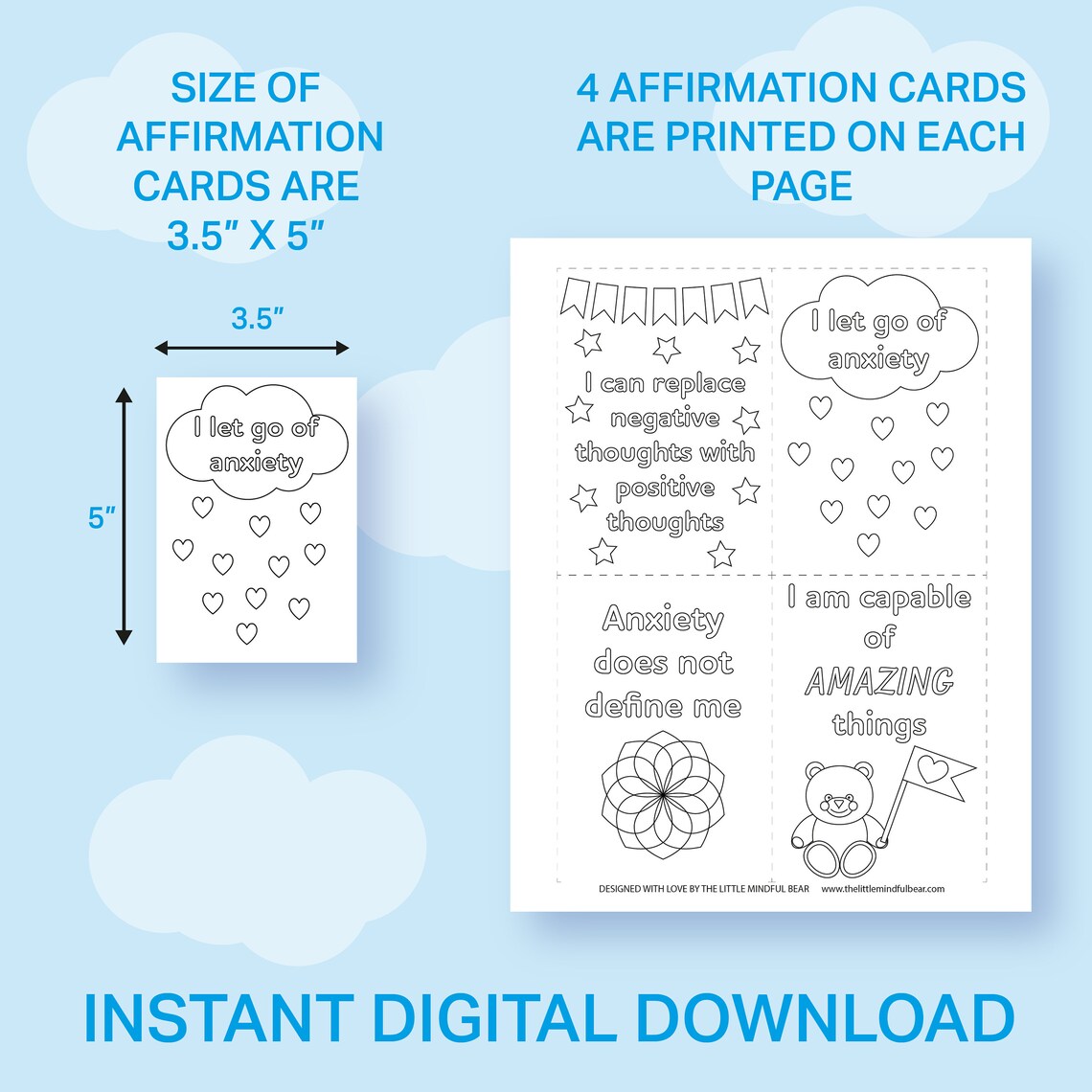 Kids Anxiety-relief Affirmations Coloring Cards Printable, Coloring ...