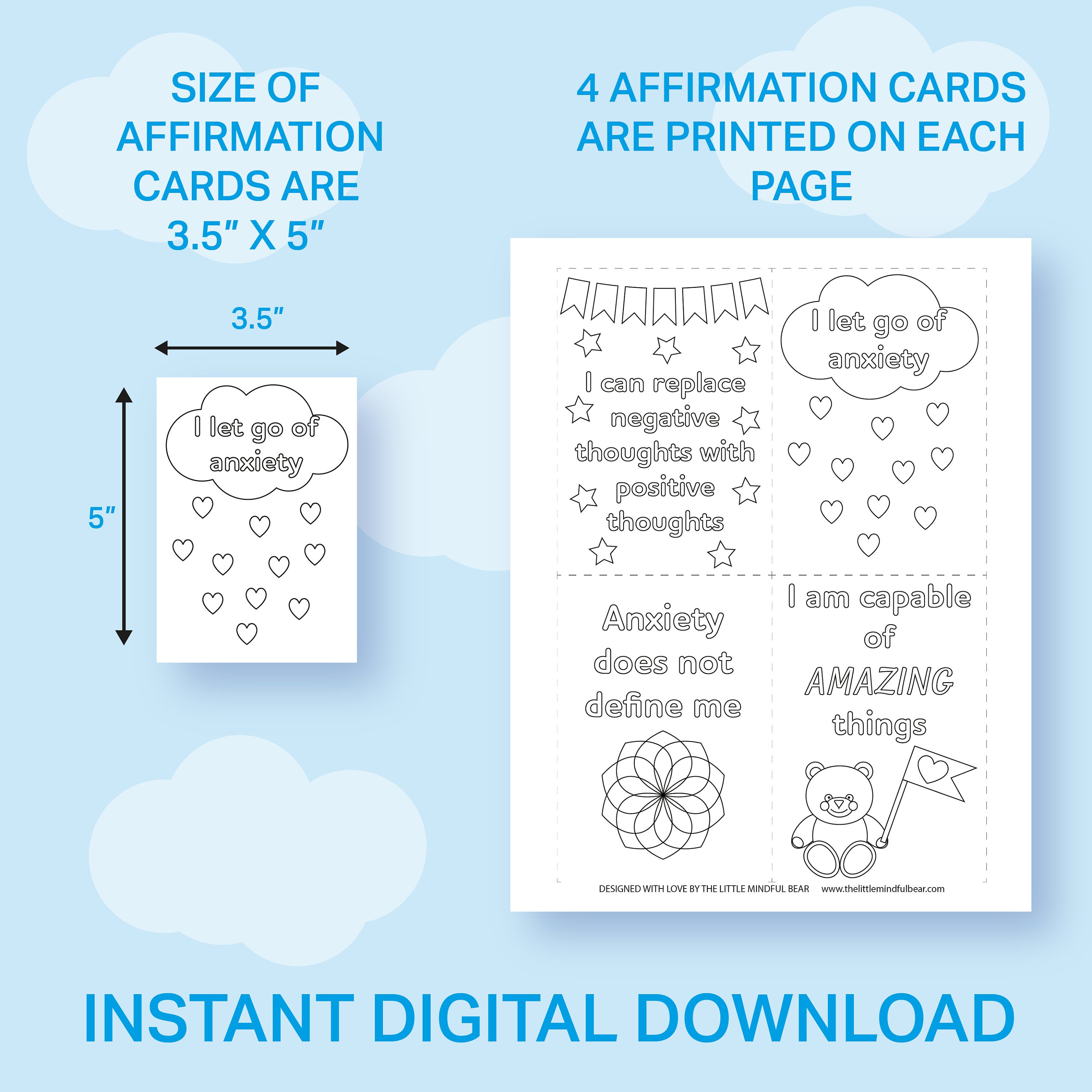 Kids Anxiety-relief Affirmations Coloring Cards Printable, Coloring ...