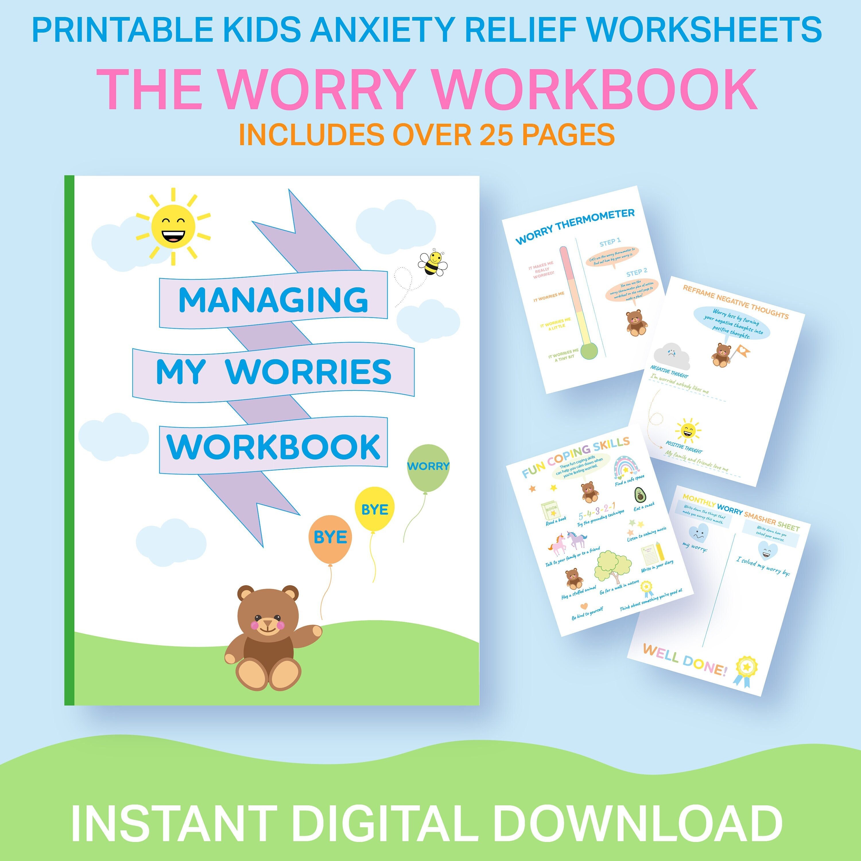 Worry Workbook for Kids, Anxiety Relief for Children Coping Skills, CBT ...