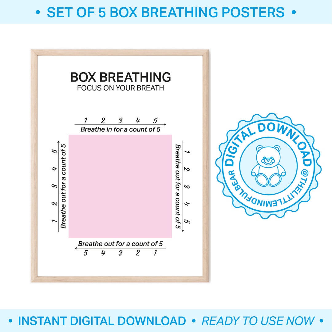 Bundle Box Breathing Posters, Mental Health Poster, Therapy Counselor ...