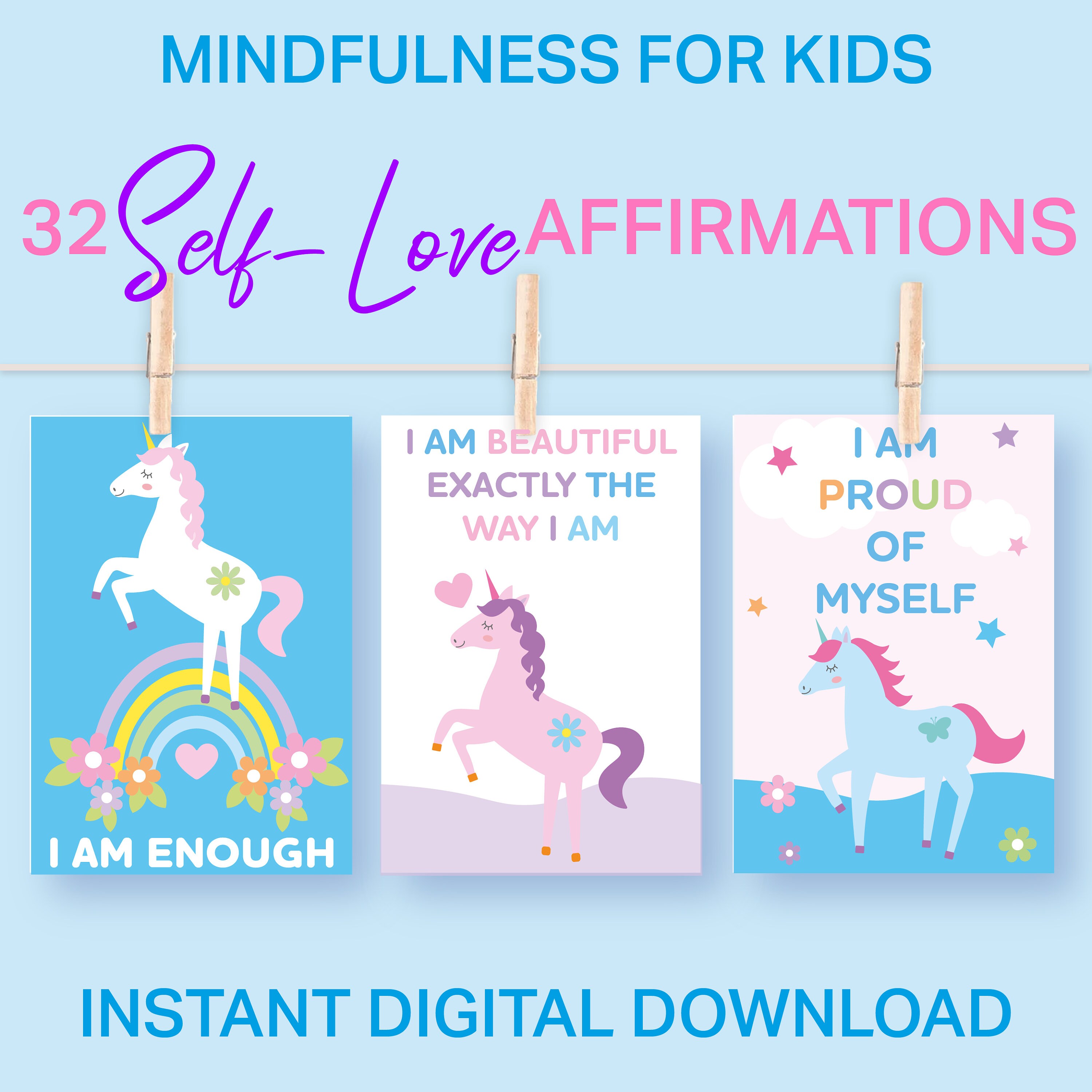 Unicorn Self-love Affirmation Cards Kids, Girls Self Esteem Mindfulness ...