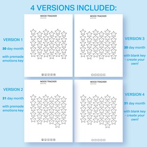 Star Mood Tracker Printable, Daily Monthly Emotions Mood Chart Journal ...