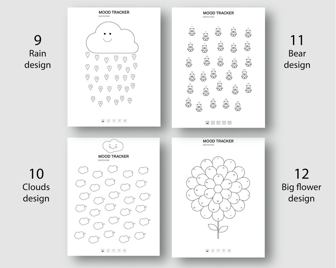 Mood Tracker Bundle Printable 12 Designs Emotions Tracker - Etsy