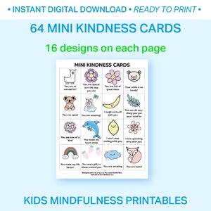 64 Mini Kindness Cards for Kids Printable, Positive Affirmation ...