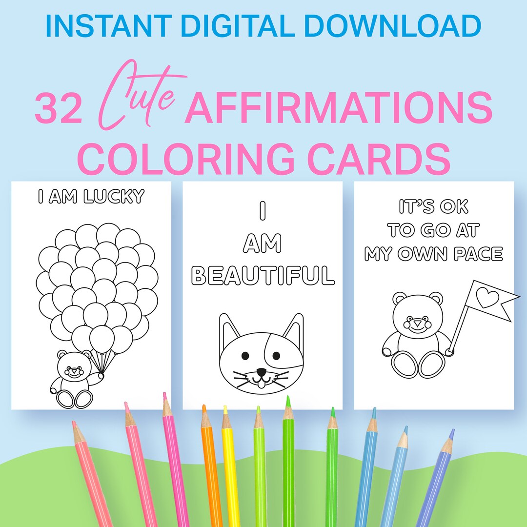 CUTE Kids Affirmation Coloring Cards, Kindness Cards to Color ...
