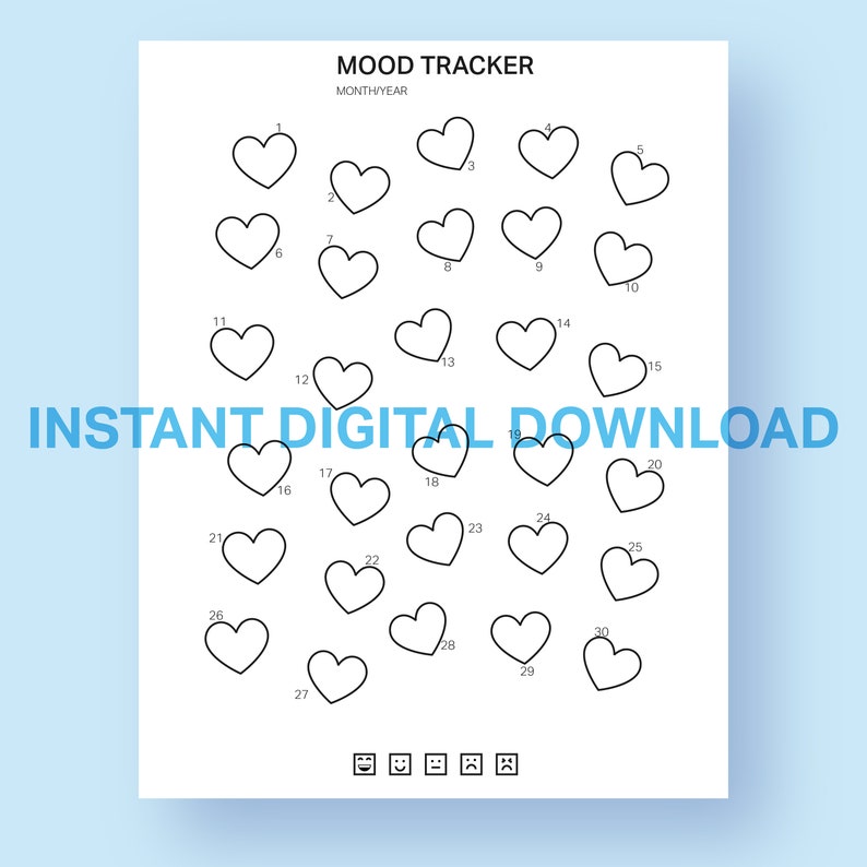 Hearts Mood Tracker Printable, Daily Monthly Emotions Mood Chart ...