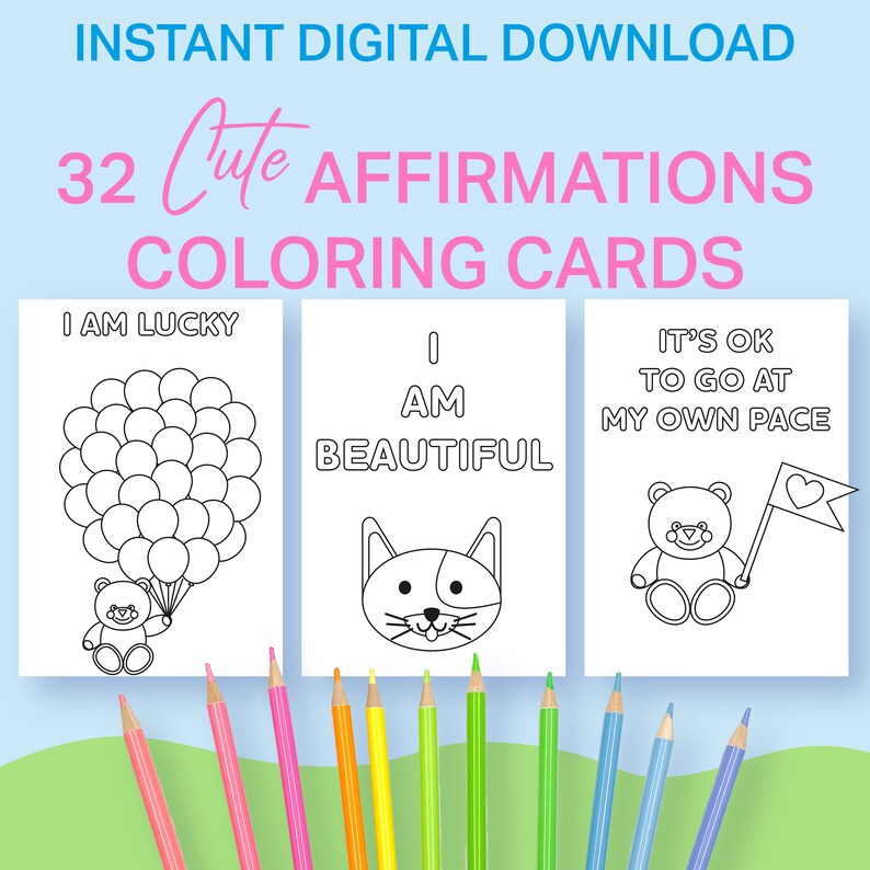 CUTE Kids Affirmation Coloring Cards, Kindness Cards to Color ...