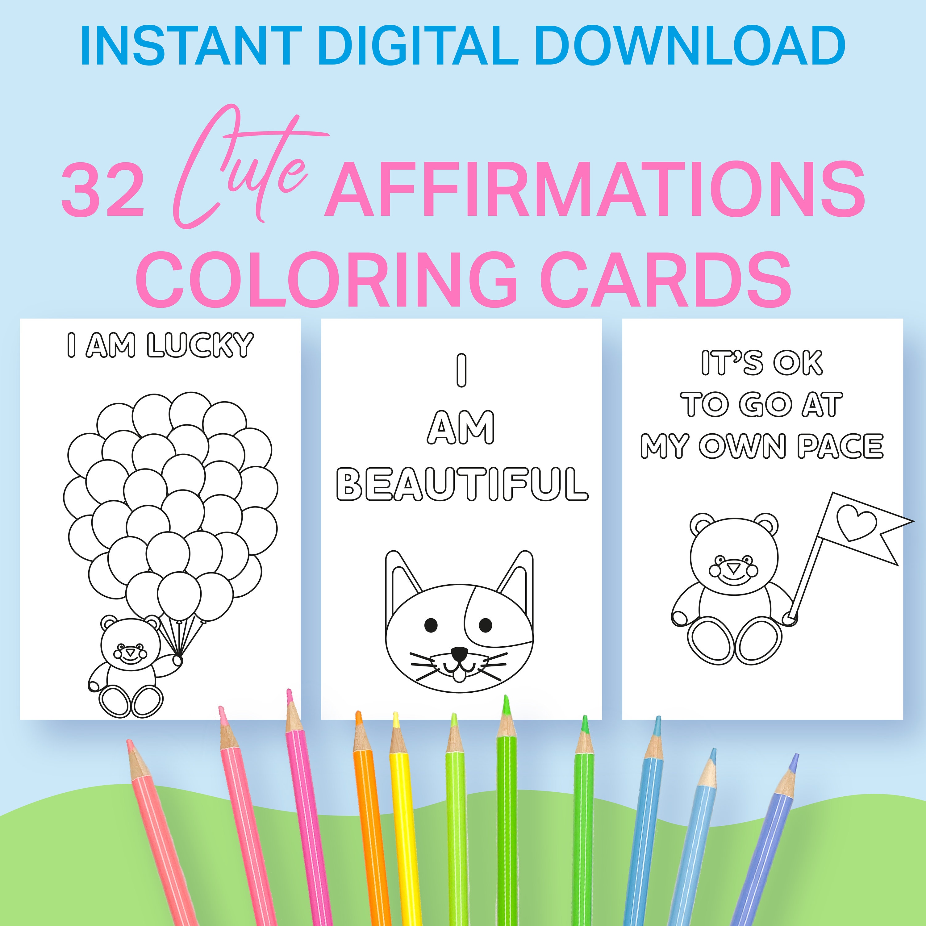 CUTE Kids Affirmation Coloring Cards, Kindness Cards to Color ...