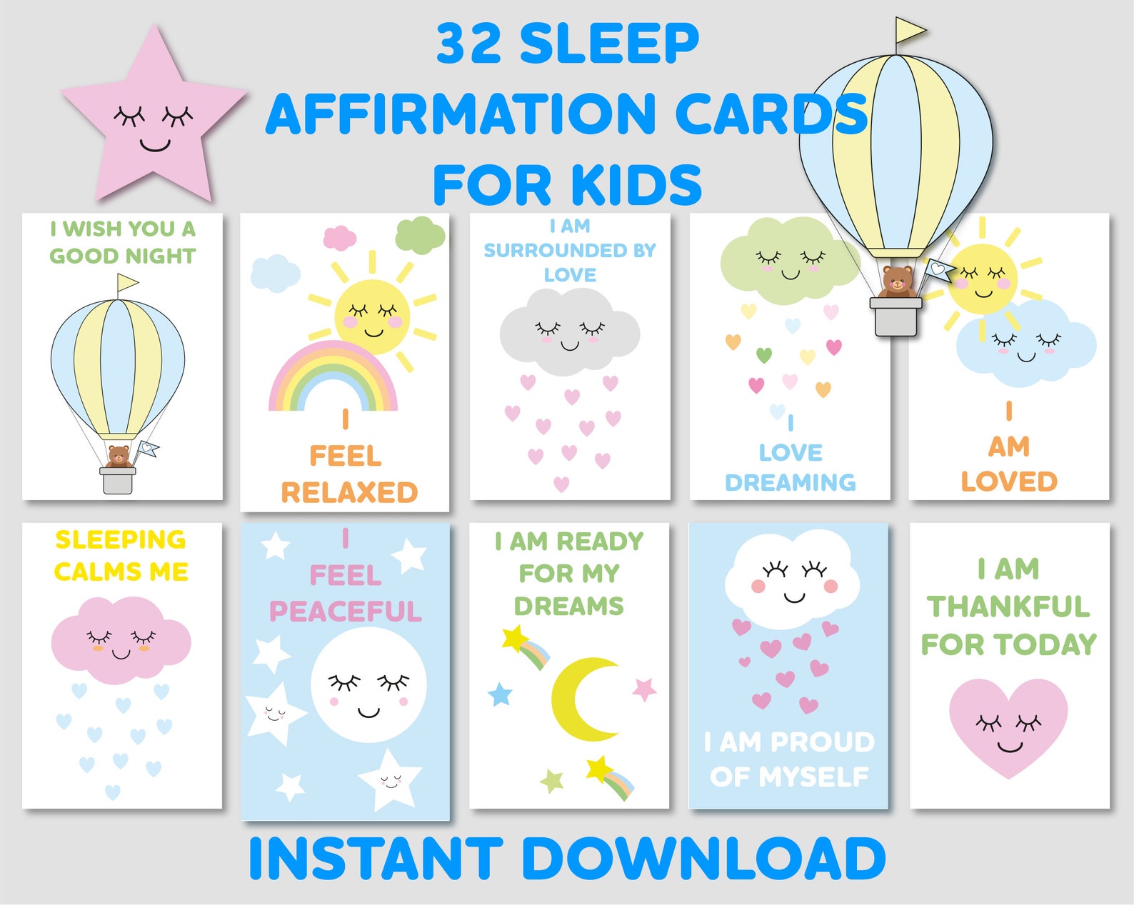 Sleep Affirmation Cards Printable for Kids Calming Corner - Etsy UK