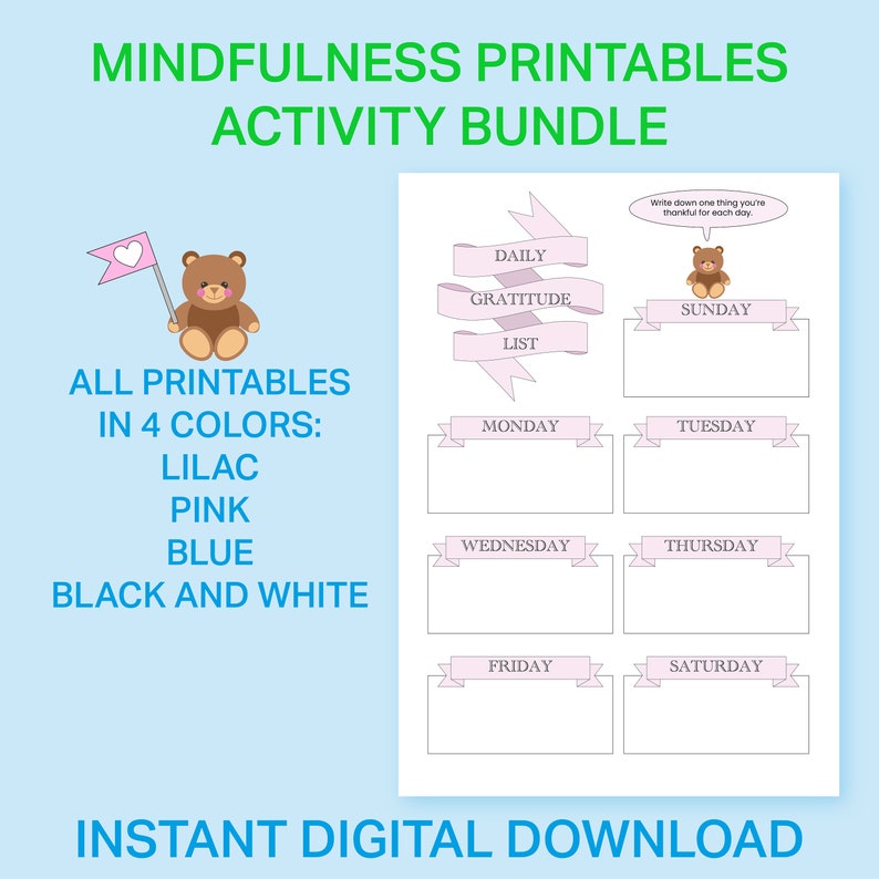 Bundle Mindfulness Gratitude Printables for Kids Positive - Etsy