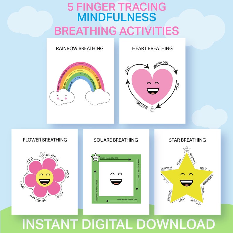 Finger Tracing Deep Breathing Exercise Kids, Mindful Activity Calm Down ...