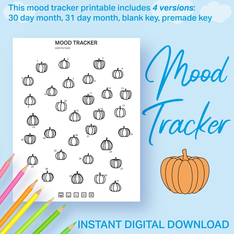 Pumpkin Mood Tracker Printable, Monthly Daily Mood Tracker, Bullet ...