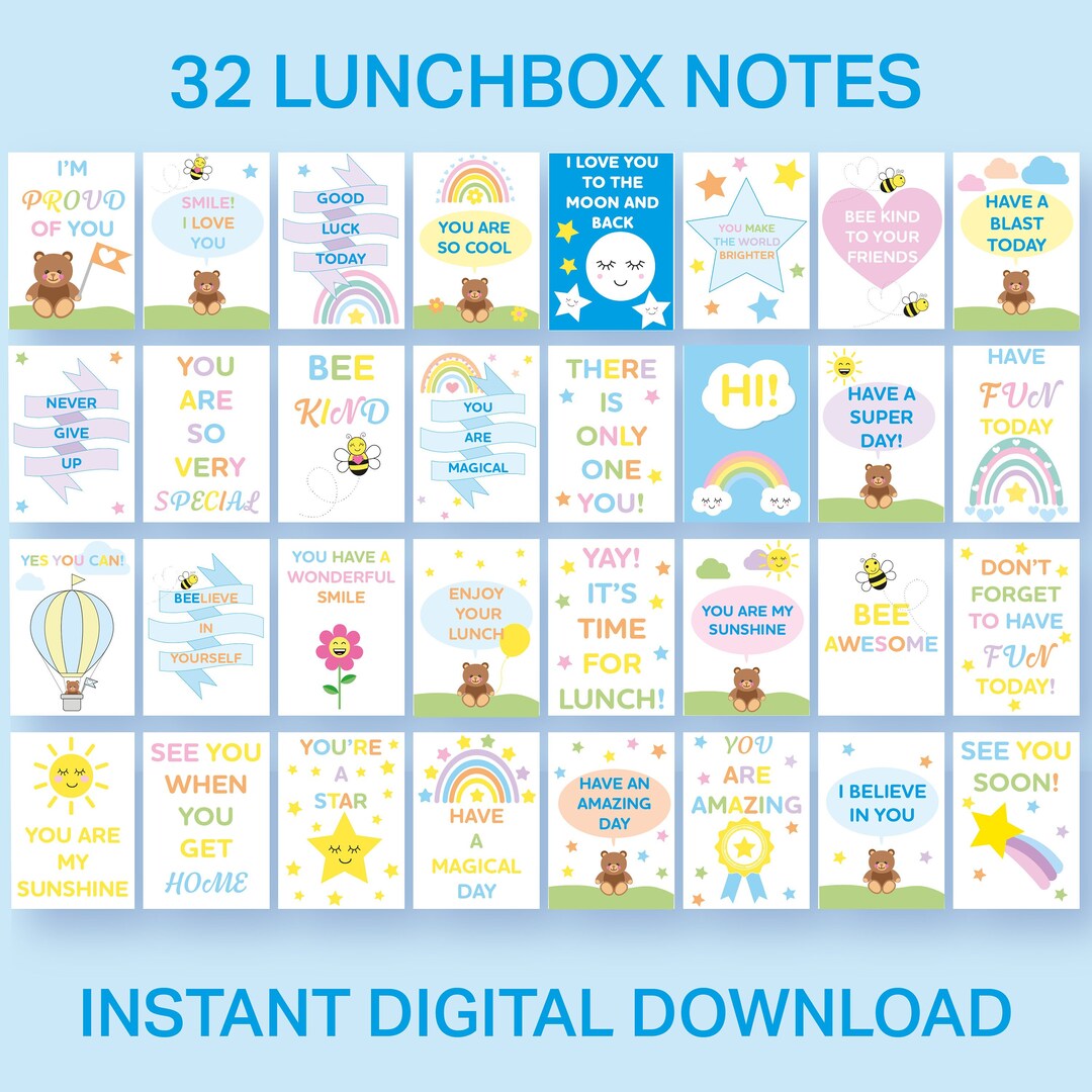 Printable Lunchbox Notes for Kids, Positive Mindfulness Affirmation ...