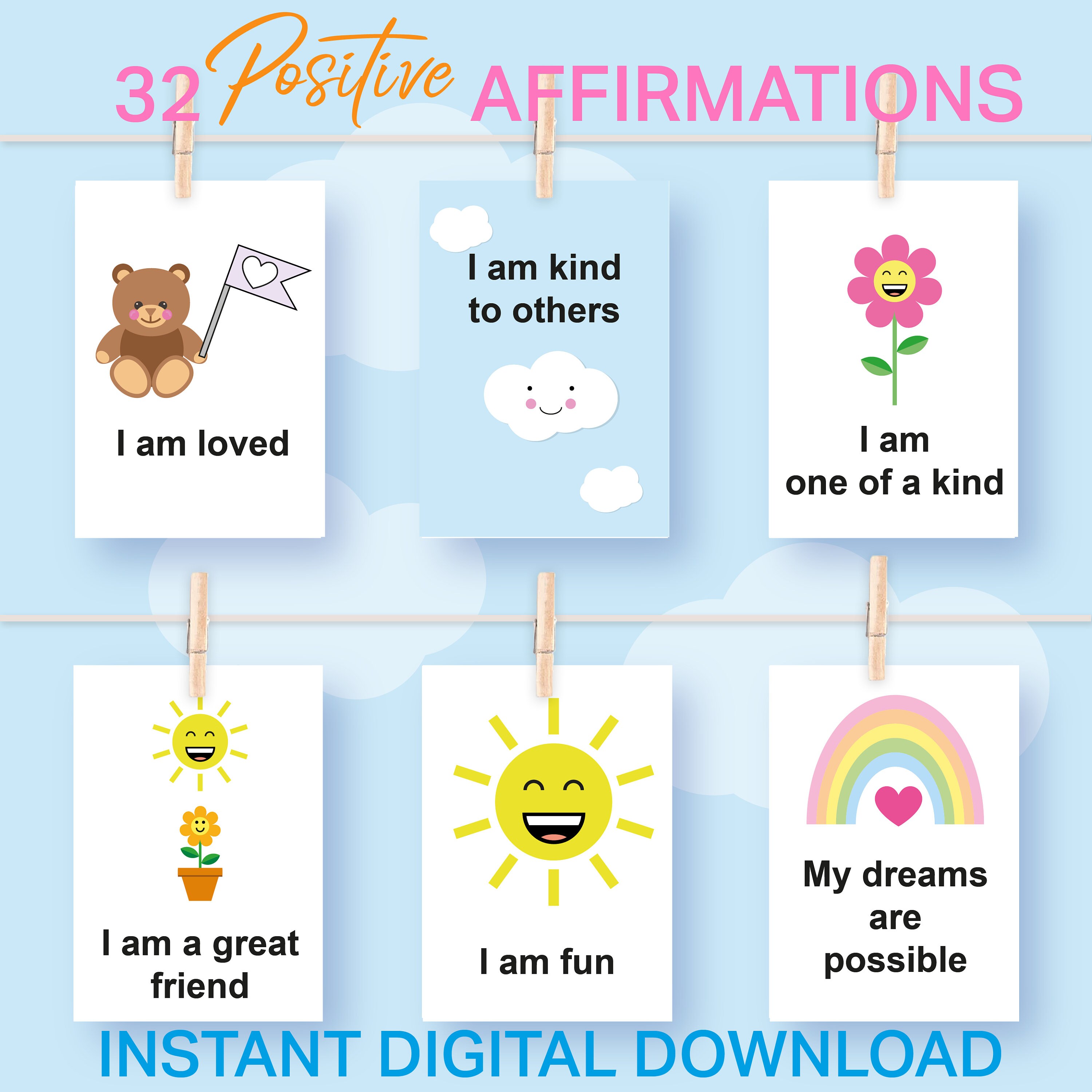 32 Positive Affirmation Cards for Kids Daily Cards Positive - Etsy