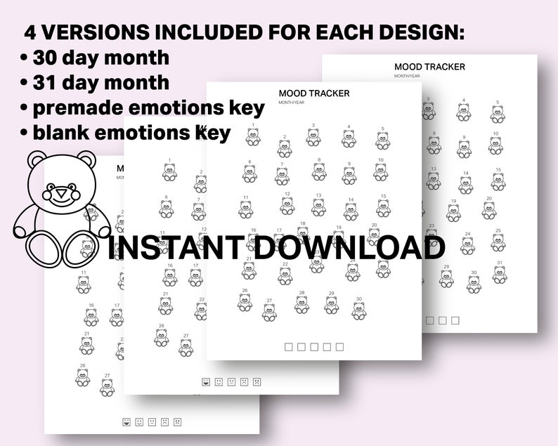 Mood Tracker Bundle Printable 12 Designs Emotions Tracker - Etsy