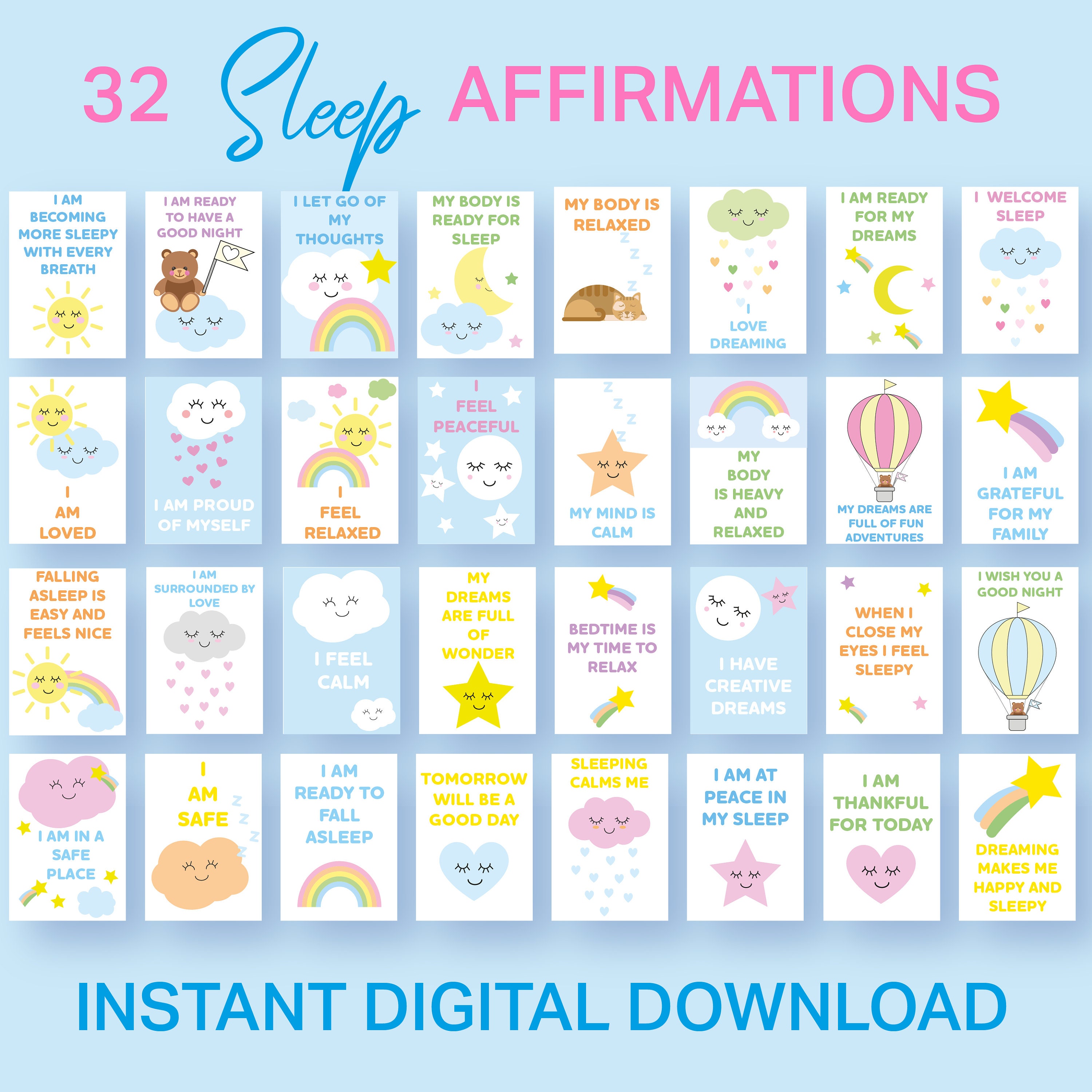 Sleep Affirmation Cards Printable for Kids, Bedtime Story Nighttime ...